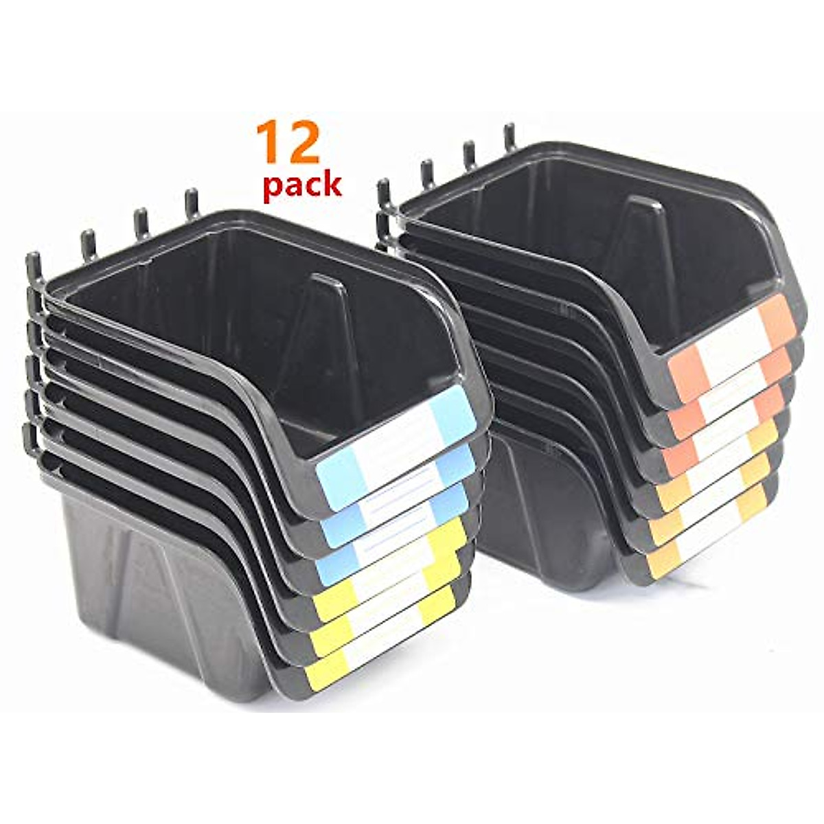 Pegboard Bins Kit 12 PACK Black Pegboard Parts Storage Tool Peg Borad Workbench Bins Organize Hardware,Attachments,Accessories (12 Pack)