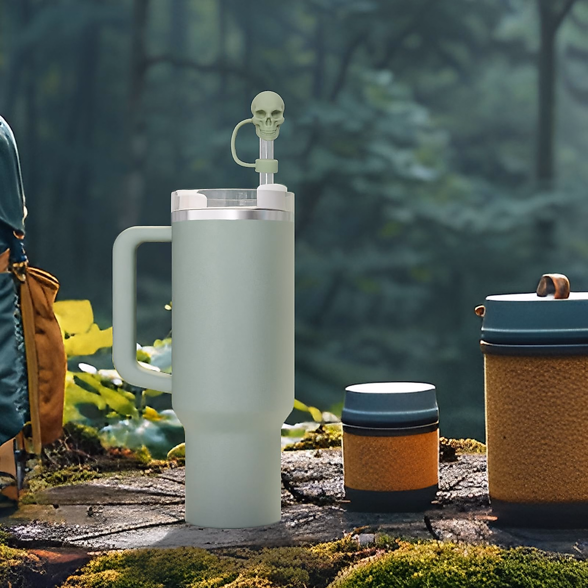 6 PCS Cute Skull Straw Covers Cap for Stanley Cup 30 40 oz, 10mm 0.4in Silicone Reusable Drinking Straw Toppers, Funny Tumbler Accessories for Halloween Christmas Gifts