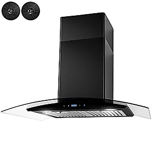AKDY 217 CFM Convertible Wall Mount Range Hood with Tempered Glass and Carbon Filters in Black Painted Stainless Steel (30 in)