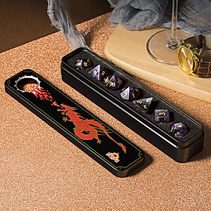 DNDND Amethyst Crystal DND Dice Set 7 PCS Gemstone D&D Dice with Grogeous Gift Case for Dungeons and Dragon Tabletop Game (Amethyst)