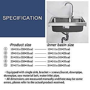 Wall mount utility sink,stainless steel wall-mounted commercial large sink,free standing utility sink、Stainless Steel Utility Sink Commercial Single Bowl Sink,for Laundry/Backyard/Garage ( Size : 15*1