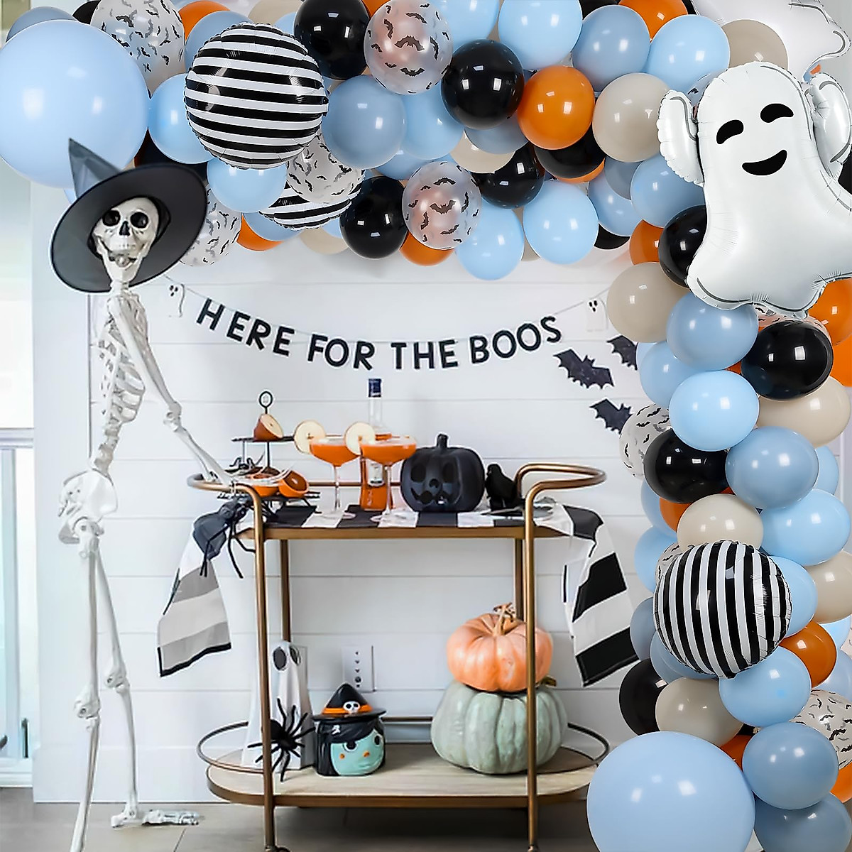 Halloween Baby Shower Balloons Arch Garland Kit, Halloween Foil Balloons with 3D Bats for Happy Boo Day Decors Halloween Baby Shower Decorations Halloween Theme Birthday Party Supplies