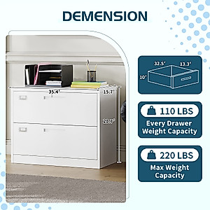 MIIIKO Lateral File Cabinet 2 Drawer with Lock, White Filing Cabinet Home Office, Large Deep Drawers Locked by Keys, for Hanging Folders Files Letter/Legal/F4/A4 Size