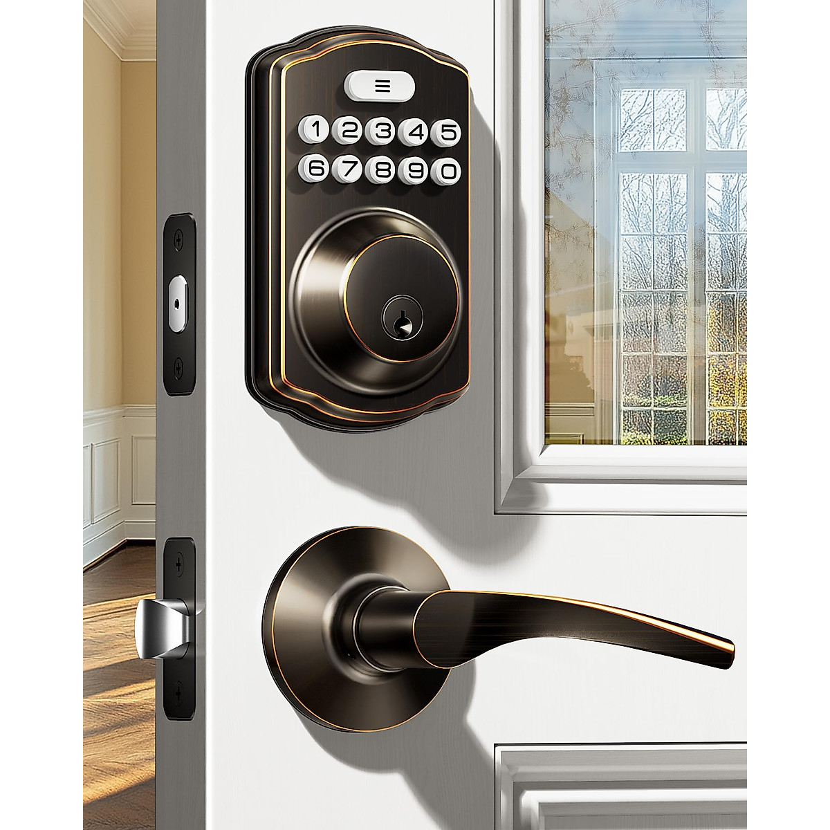 Veise Keyless Entry Door Lock with 2 Lever Handles - Electronic Keypad Deadbolt, Easy Installation Digital Smart Front Door Lock Set, Oil Rubbed Bronze