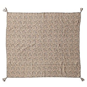 Creative Co-Op Cotton Kantha Stitch Floral Print and Tassels, Multicolor Throw Blanket, Multi
