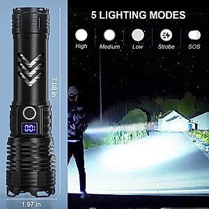 taoquwe Flashlights High Lumens LED Rechargeable, 900,000 Lumen Brightest Flash Light, High Power Flashlight USB with 5000 mAh Capacity, Waterproof Handheld LED Flashlight for Camping Hiking