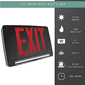 Ciata Ultra Bright Energy-efficient Lighted Exit Signs with Battery Backup, Indoor Led Emergency Exit Sign, Battery Powered Exit Sign, Exit Signs for Business, Led Adjustable Light Pipe Combo