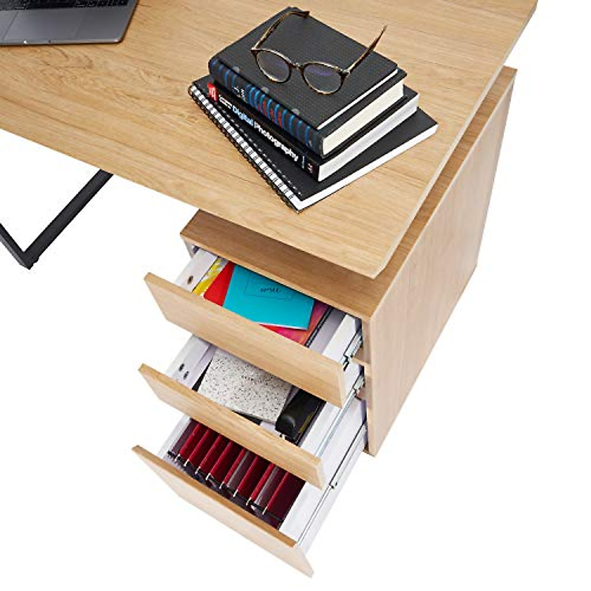 Techni Mobili Computer Desk with Storage and File Cabinet, 30" x 23.6" x 47", Pine