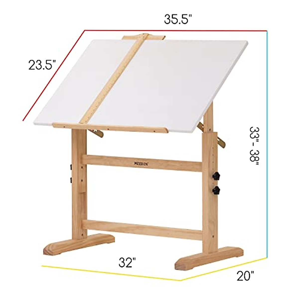 MEEDEN Drafting Table, Art Drawing Desk with Adjustable Height, Large Surface Tilting Table, Artist Table, Wood Drafting Desk for Adults, Hobby Table, Art Desk for Writing, Reading