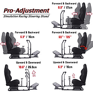 Minneer Super Driving Simulator Cockpit with Real Seat forLogitech G25, G27, G29, G920 Dual-Segment Adjustable PC,Xbox,PS4 Racing Wheel Stand Frame Professional Level Steering Simulator Cockpit