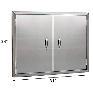 APWONE Outdoor Kitchen Doors Double BBQ Access Doors Removable 304 Stainless Steel Doors with Chromium Plated Handle - 31" X 24"