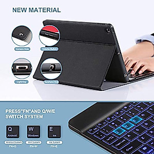Keyboard Case for iPad 9th Generation 10.2 inch 2021, iPad 8th /7th Gen Case and Keyboard Detachable Wireless, 7 Color Backlight Tablet Keyboard with Slim Folio Case, Built-in Pencil Holder Black