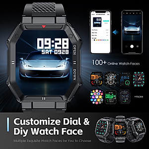 XAXRE Military Smart Watch for Men (Answer/Make Call) 1.85” Outdoor Tactical Sports Smartwatch IP67 Waterproof Rugged Fitness Tracker Heart Rate Sleep Monitor Compatible with iPhone Android