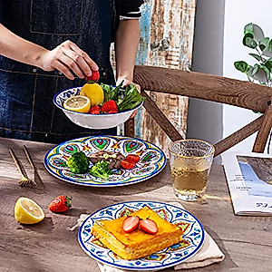 Melamine Dinnerware Set - 12 Pcs Dishware DurableOutdoor Plastic Plates Bowls Service for 4 (Gold Floral)