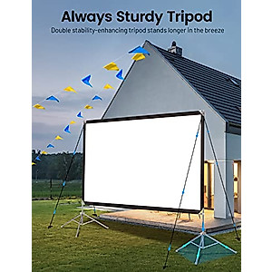 Projector Screen and Stand - Velcolt Outdoor Projector Screen 100 inch, 16:9 4K HD Foldable Portable Outdoor Movie Screen Pull Down with Carry Bag for Indoor Outdoor Camping Backyard Home Theater