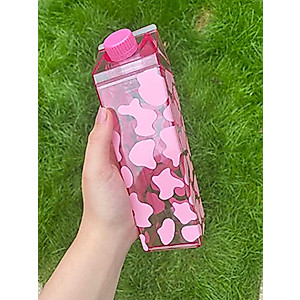 Clear Milk Carton Water Bottle, Aesthetic Water Bottles Square Milk Storing Containers Reusable Water Tumbler Cute Kawaii Water Bottle