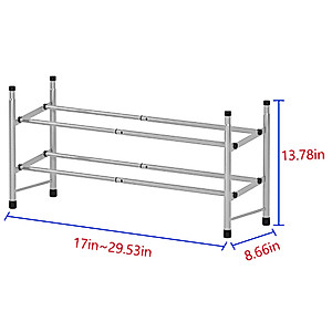 TZAMLI 2-Tier Freestanding Shoe Rack Metal Iron of Expandable and Adjustable Shoes Organizer, Stackable Shoe Shelf for Closet Entryway Doorway (Silver Gray, 2-Tier-Small)