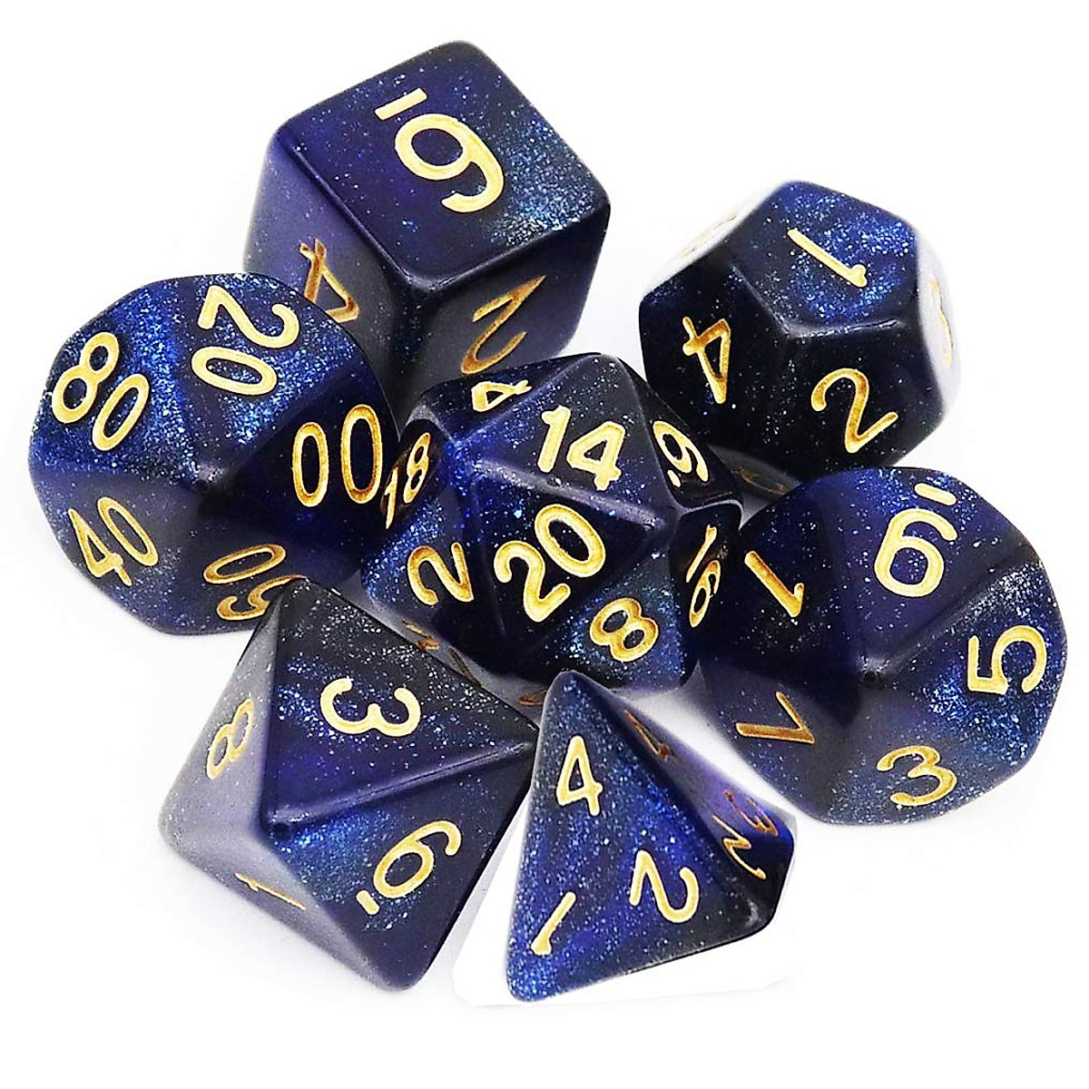 Yiotfandoll 7PCS Polyhedral Dice 16mm D20 D12 D10 D8 D6 D4 for Dungeons and Dragons RPG MTG DND Dice Table Games (Starry Blue Black)