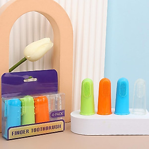 Ralondbey 4PCS/Set Dog Finger Toothbrush for Pet Tooth Tool Pet Small Toothbrush Cat Brush Bad Breath Teeth Care Supplies