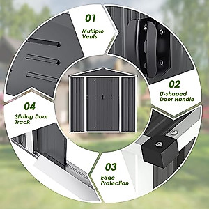SUNCROWN Outdoor Backyard Garden Storage Shed 4X6 FT Yard Storage Tool with Sliding Door for Lawn Equipment Garden Backyard - Grey