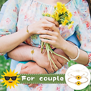 Sureio 20 Pcs Sunflower Bracelets Funny Gifts Adjustable Handmade Friendship Bracelet Bulk Boho Braided Rope String Bracelets for Women Couples Friend(White, Beige, Khaki)