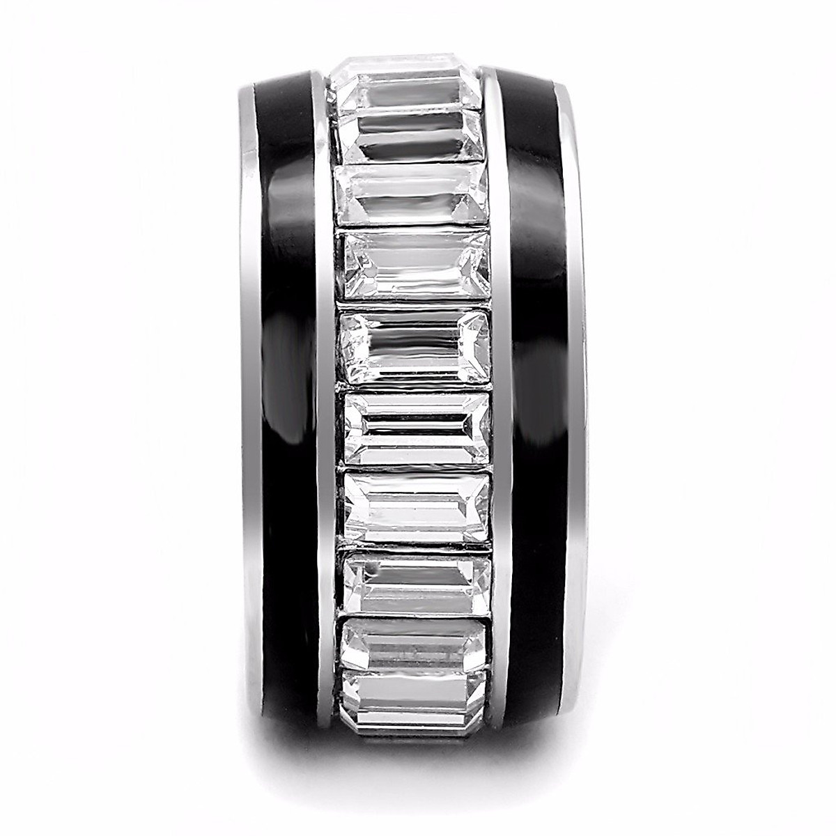 Lanyjewelry Clear Baguette Cut CZ All Around Ring in Stainless Steel Eternity Wide Band - Size 8
