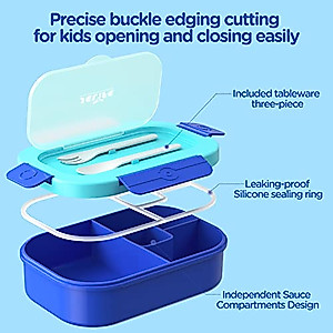 Jelife Lunch Box Kids Bento Box - 1300ML Ideal Leak Proof Bento Lunch Box for Kids School Lunchbox for Teens Toddlers Boys, Lunch Box Snack Containers with Utensil, Food Fork Picks & Cake Cups, Blue
