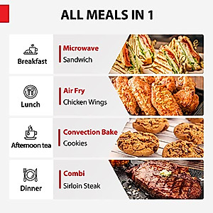 TOSHIBA 6-in-1 Inverter Microwave Oven Air Fryer Combo, MASTER Series Countertop Microwave, Healthy Air Fryer, Broil, Convection, Speedy Combi, Even Defrost, Sound On/Off 27 Auto Menu Stainless Steel