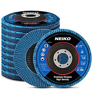 NEIKO 11257A High Density Jumbo Premium Zirconia Flap Disc | 4.5" x 7/8-Inch, 40 Grit, Bevel Type #29-10 Pack