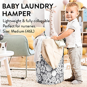 GLAMPERS Laundry Hamper 43/46/54L | Small Laundry Baskets with Sturdy Handles | Collapsible Kids Hamper for Dirty Clothes, Toys | Small, Gray Wave2