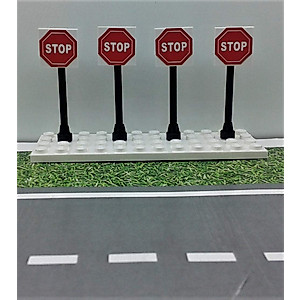 Road Signs, Traffic Lights, Post Box, Building Bricks Play Toys Miniature Traffic City Street Village 36 Piece Educational Learning Gift MOC Hobby 1:64 Scale (Stop Signs)