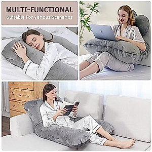 DOWNCOOL Pregnancy Pillow, U Shaped Body Pillow for Pregnancy, 55 Inch Grey Maternity Support with Removable Cover for Sleeping,Support for Back, Hips, Legs, Belly