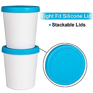 DUNCHATY Ice Cream Containers (Set of 2, 1 Quart Each) Freezer Dessert Containers Reusable Ice Cream Storage Cups with Silicone Lids for Homemade IceCream Frozen Yogurt Sorbet Blue