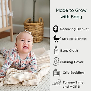 judith + lain Waffle Baby Blanket Boho Knit Swaddle - 39"x39" Neutral Receiving Blankets 100% Cotton | Baby Registry Search Gender Neutral Gifts | Unisex Newborn Essentials