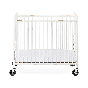 Foundations Chelsea Slatted Metal Evacuation Crib, Compact Mini Size, Oversized Casters, White