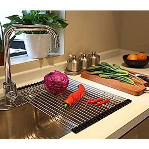 Ahyuan Roll up Dish Drying Rack Over The Sink Kitchen Roll up Sink Drying Rack Portable Dish Drainer Foldable Dish Drying Rack (Black, 17.8''X14'')