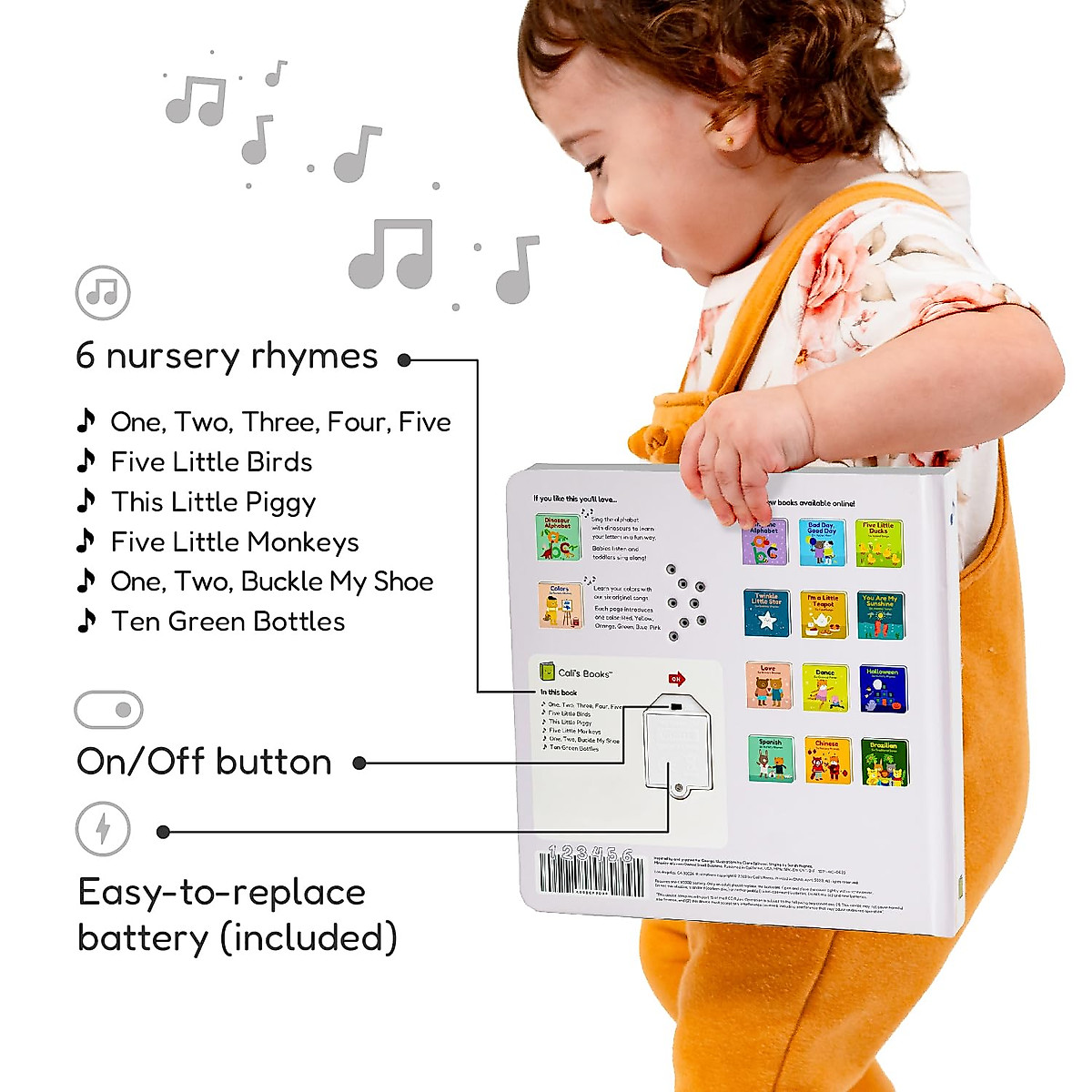 Calis Books Count - Nursery Rhymes Music Book for Toddlers 1-3, Interactive Books for 1+ Year Old with 6 Animal Songs - Educational Toddler Books Ages 1-3