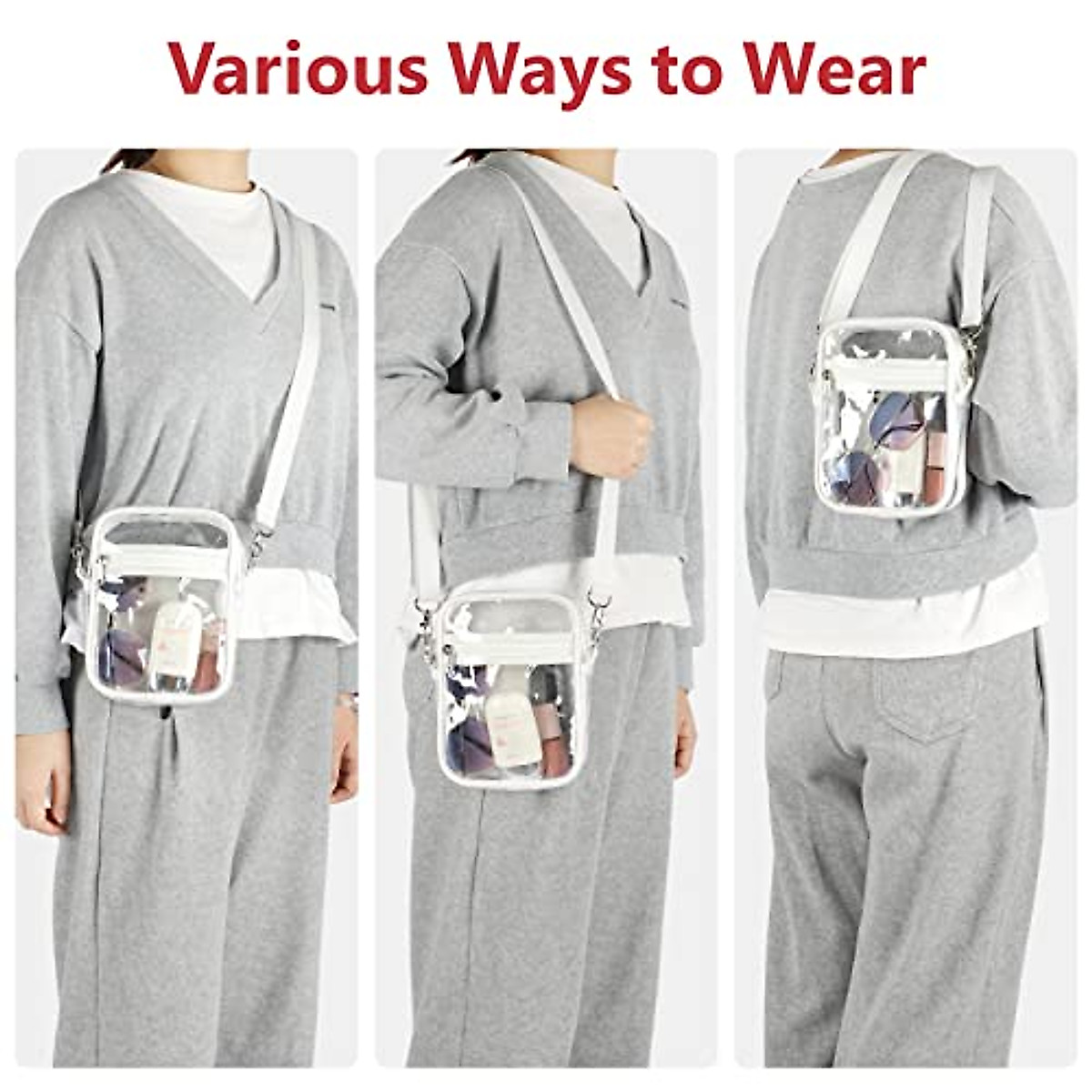 PACKISM Clear Purses for Women Stadium - Clear Bag Stadium Approved Crossbody Bag Adjustable Shoulder Strap for Concerts Sports Festivals Events Game Day, White