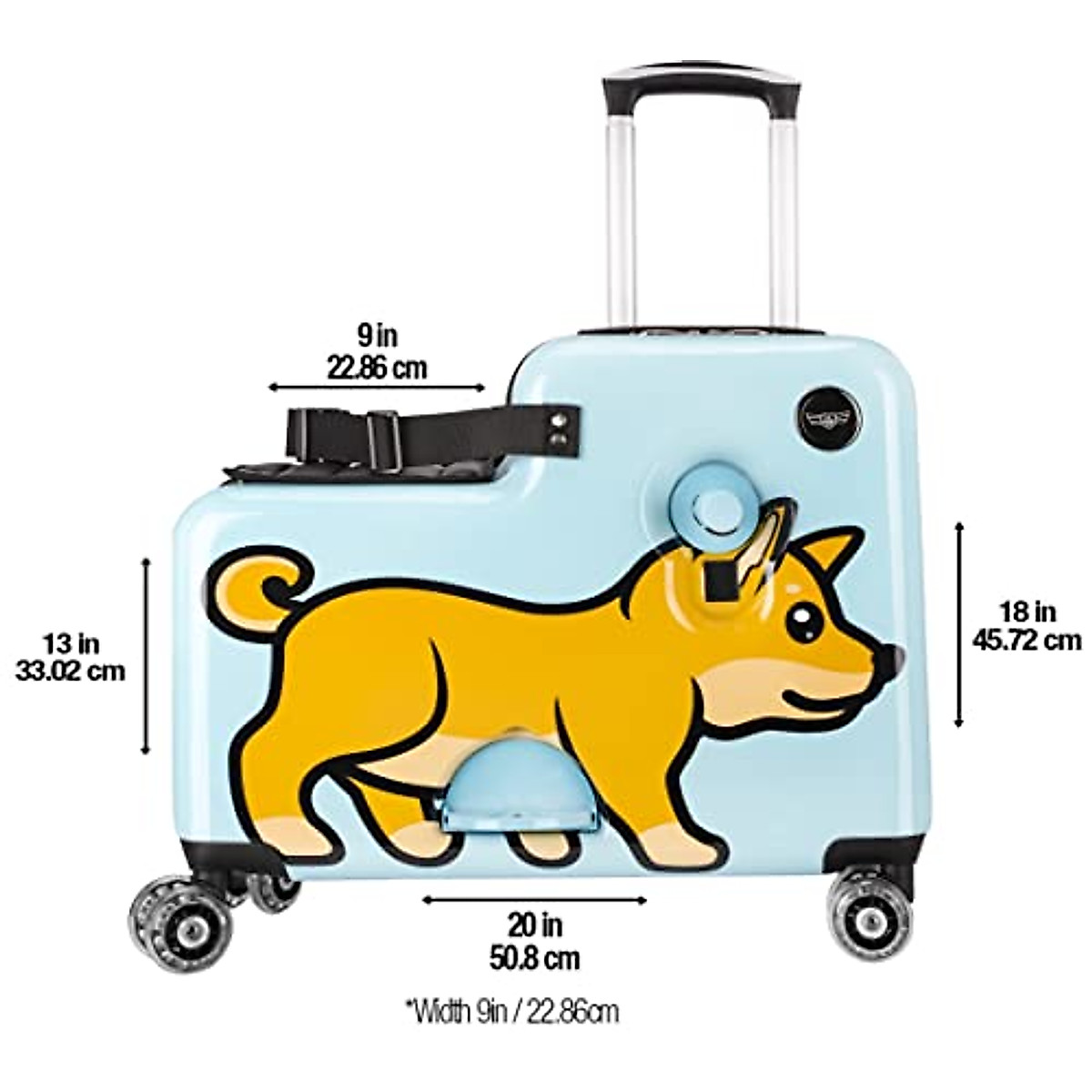 Younglingz Lil Flyer 20" kid ride on suitcase child stroller spinner luggage (Dog)