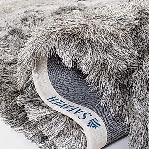 SAFAVIEH Paris Shag Collection Accent Rug - 3' x 5', Silver, Handmade Silken Glam, 2.5-inch Thick Ideal for High Traffic Areas in Entryway, Living Room, Bedroom (SG511-7575)