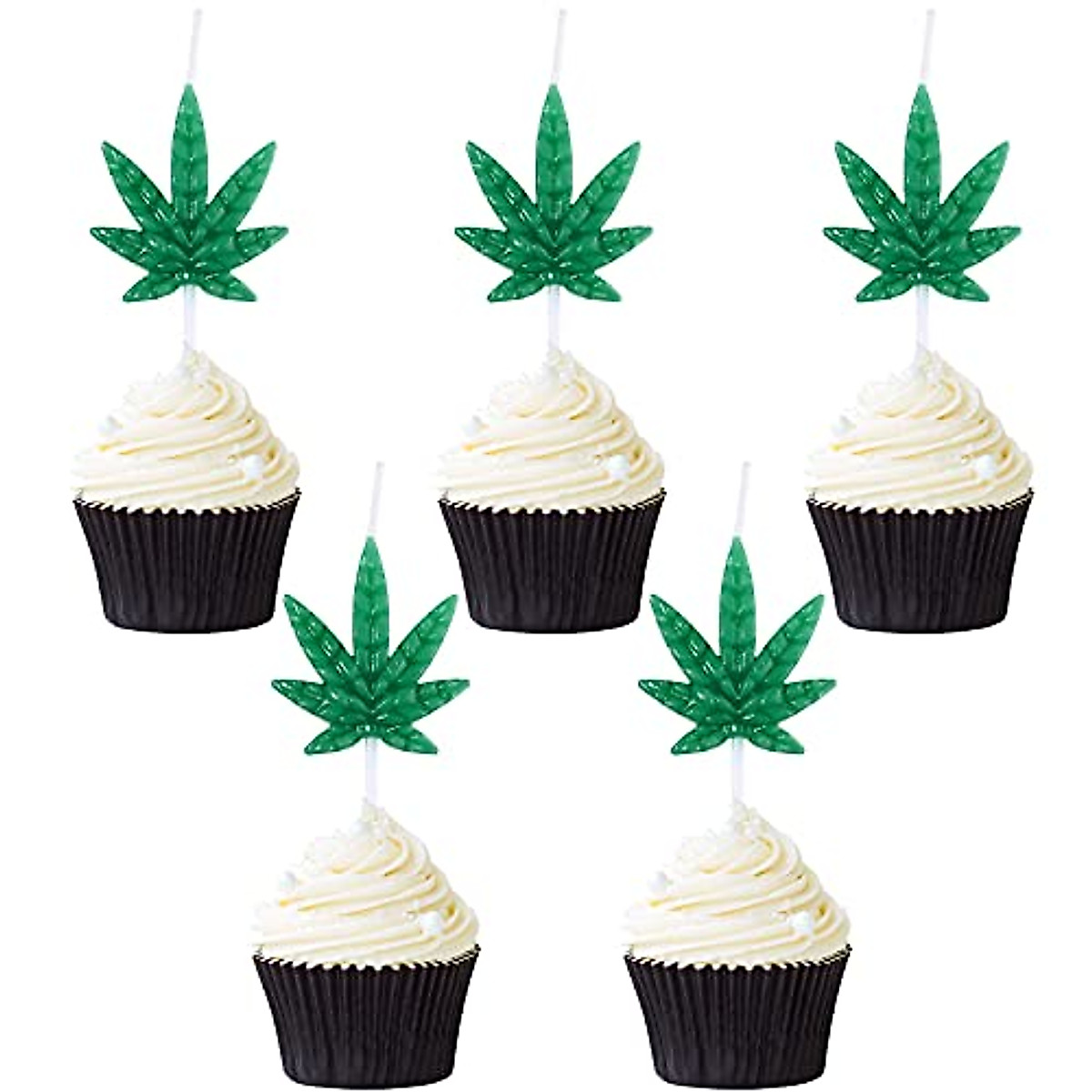 Lothee 5 Pieces Leaf Shape Candles Weed Leaf Cupcake Candles Pot Leaf Tealight Candles for Birthday Anniversary Celebrations Party Supplies