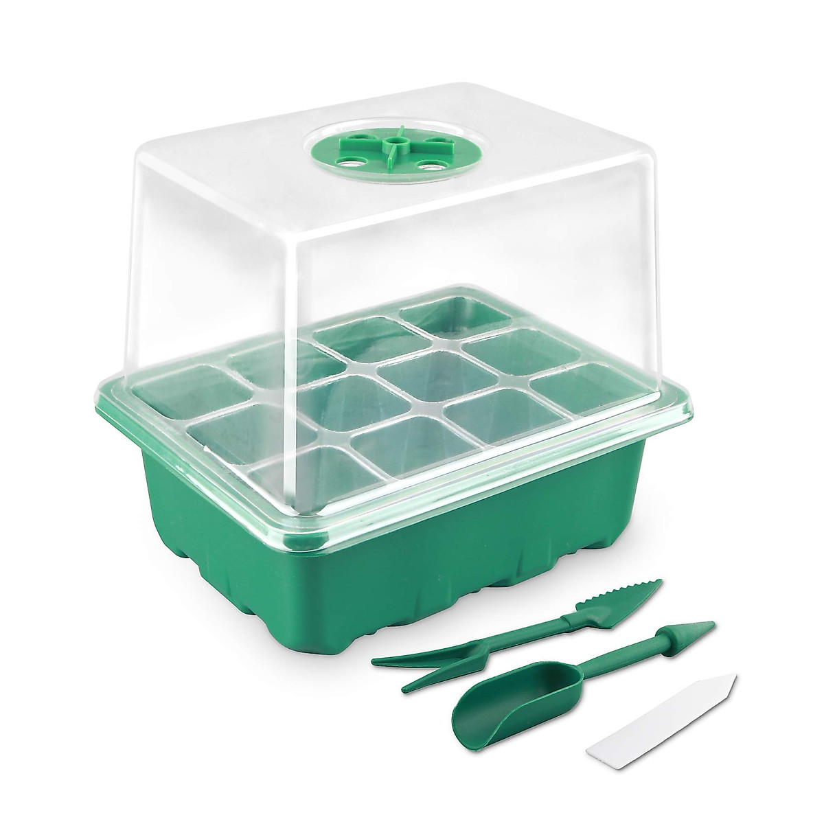 UNCLE.XIA 5 Pack Seed Trays Seedling Starter Tray Humidity Adjustable Plant Starting Kit with Dome and Base Greenhouse Grow Set Mini Propagator for Seeds Growing (60 Cells)