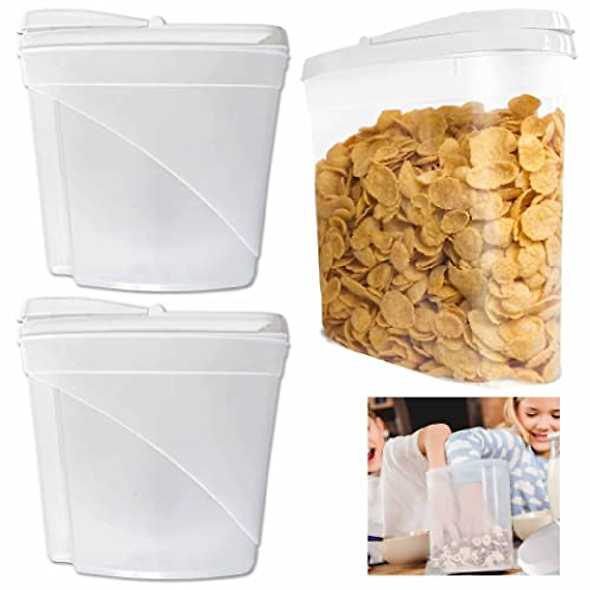 2 Pc Dry Food Storage Cereal Dispenser Pasta Rice Container BPA Free 4.8 Liters, White