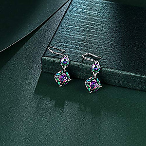 Mystic Fire Topaz Sterling Silver Dangle Earrings for Women - Crystal Rainbow Drop Earrings Christmas Gift SE0025W