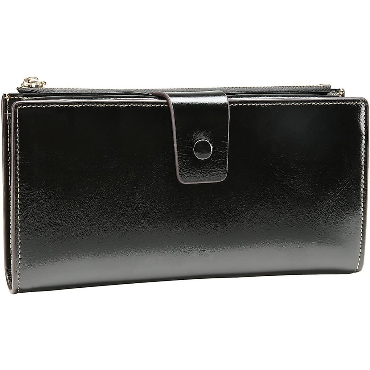 Itslife Womens Wallet RFID Blocking Large Capacity Luxury Wax Genuine Leather Wallets Clutch Wallet Ladies Card holder, Black