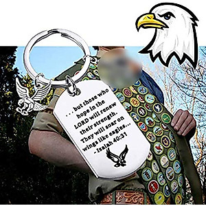 BEKECH Scout Gift Eagle Isaiah 40:31 Keychain But Those who Hope in The Lord Will Renew Their Strength Scout Gift Cub Scout Gift Christian Inspirational Gift for Scout (silver)