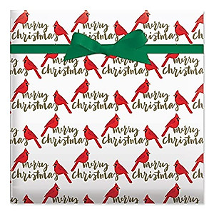 Christmas Cardinals Jumbo Rolled Gift Wrap - 1 Giant Roll, 23 Inches Wide by 32 feet Long, Heavyweight, Tear-Resistant, Holiday Wrapping Paper