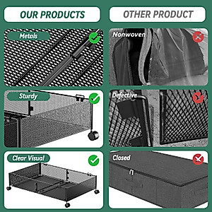 TUMUCUTE Under Bed Storage, Underbed Storage Containers with Wheels, Metal Under the bed storage, Under Bed Storage Organizer for Shoe, Clothes, Blankets, Bedding(2 Pack)