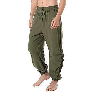 perdontoo Mens Casual Cotton Linen Pant Elastic Waist Drawstring Yoga Jogger Pants (3X-Large, Army Green)