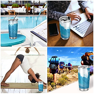 Yasala Tumbler Summer Blue Ocean Wave Insulated Office Coffee Cup Back to School Beverage Container Travel Mug with Straw and Lid Double Wall Stainless Steel 20oz